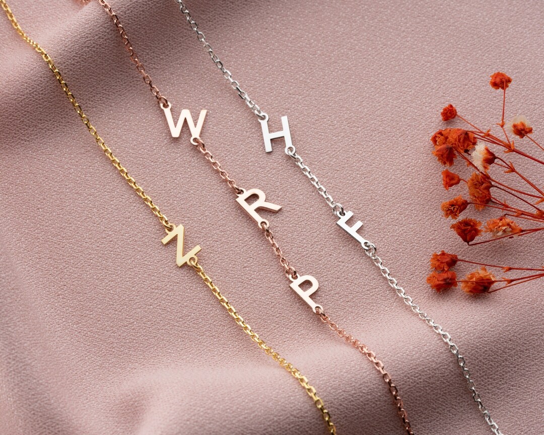 14K Solid Gold Letter Bracelet, Dainty Name Bracelet, Custom Initial ...