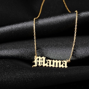 Personalized 14K/8K Solid Gold Mama Necklace, Custom Gothic Mama ...