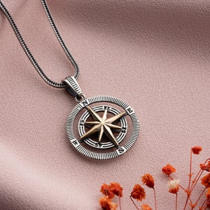 Handcrafted Sterling Silver Reversible Mens Compass Necklace, Men ...