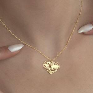 14K Gold Heart Shaped World Map Necklace, Explore Necklace, Adventure ...