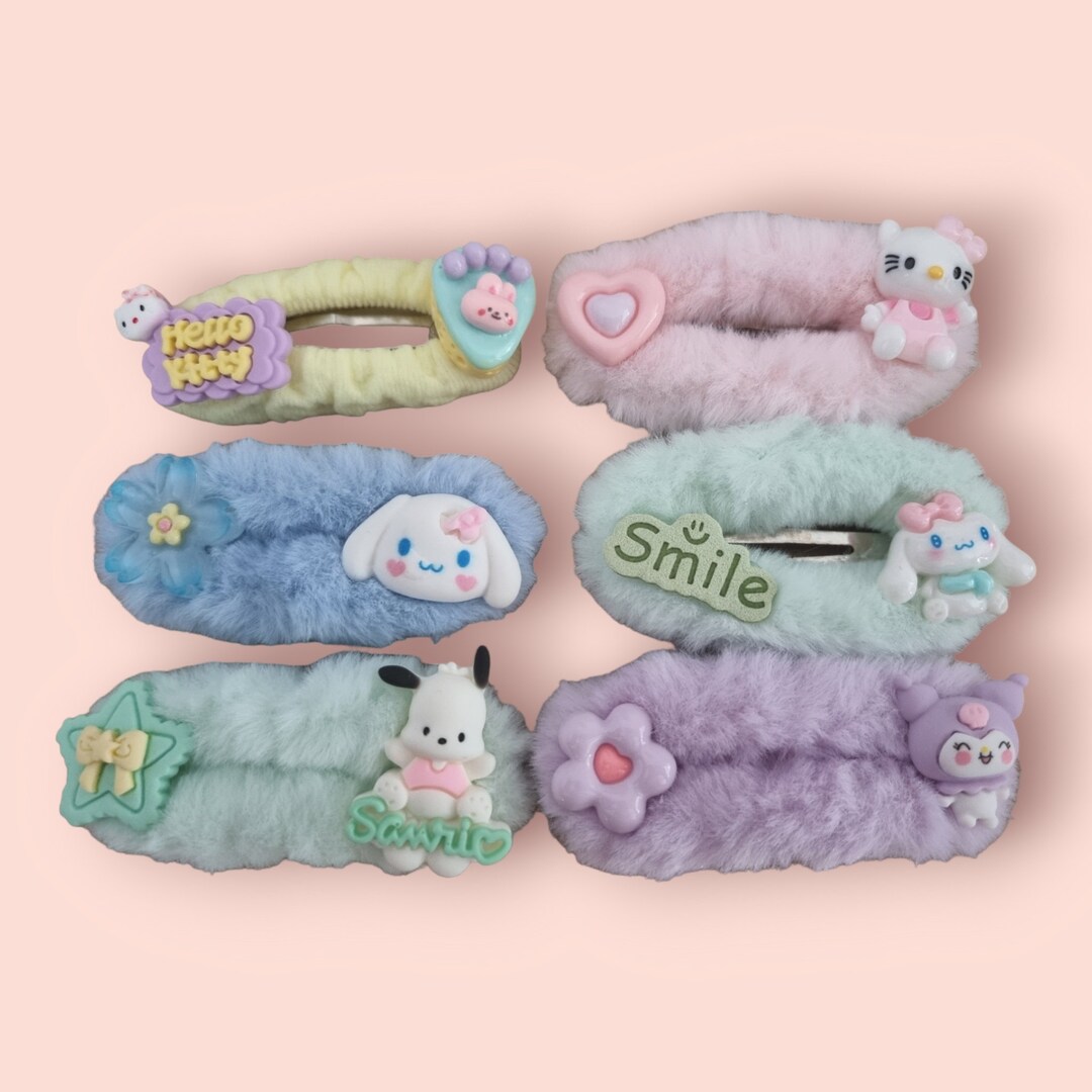 Sanrio Fluffy Clips, Handmade, Hello Kitty, Pochacco, Kuromi ...