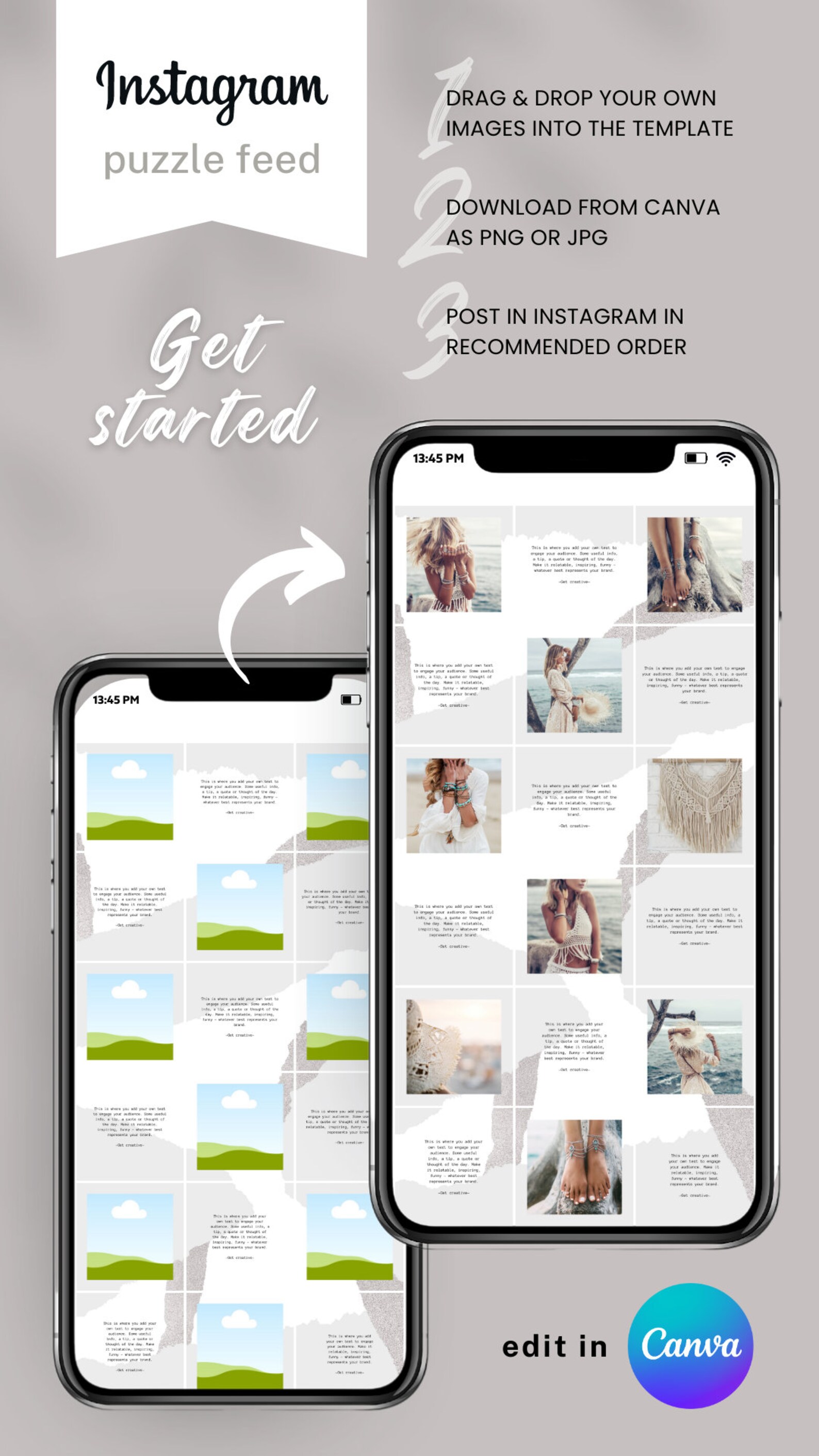 Canva Instagram Puzzle Feed Boho Instagram Puzzle Grid Ig - Etsy