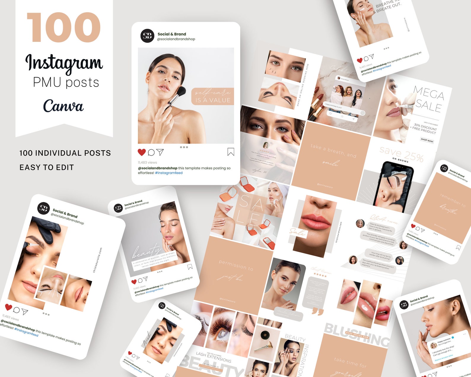 100 Permanent Makeup Instagram Post Templates | Aesthetic Instagram ...