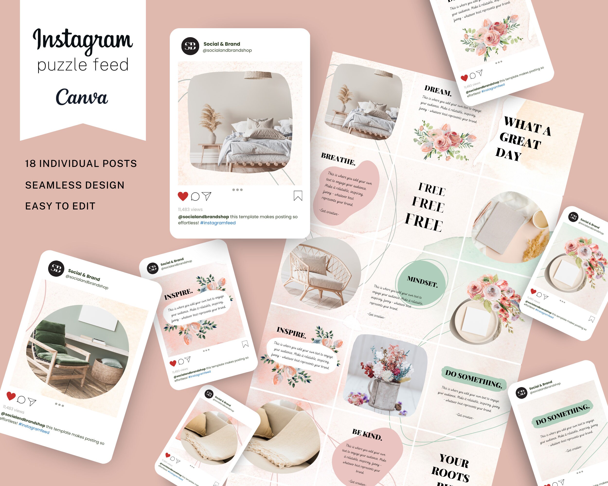 Canva Instagram Puzzle Feed Boho Instagram Puzzle Grid Ig - Etsy
