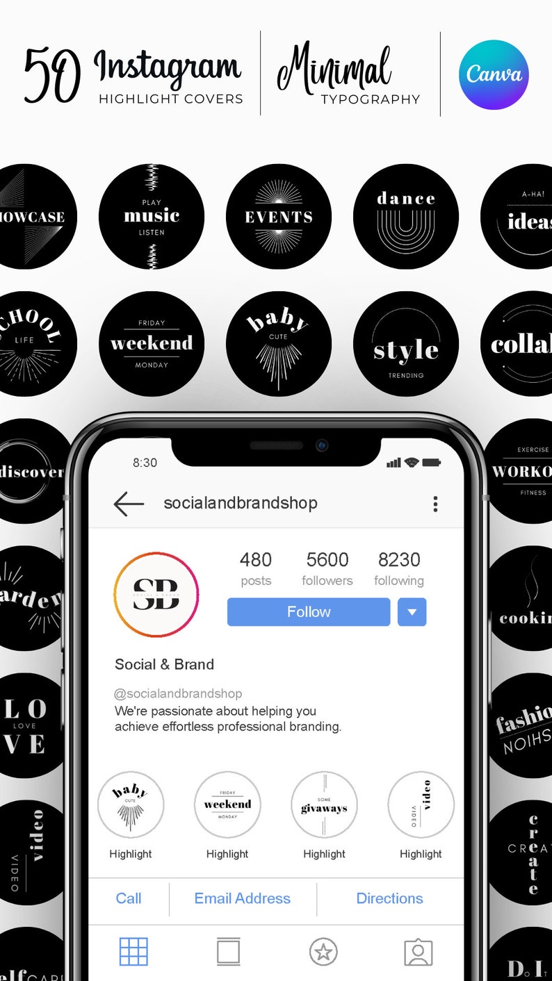 50 Instagram Highlight Covers Canva Template Ig Highlight - Etsy