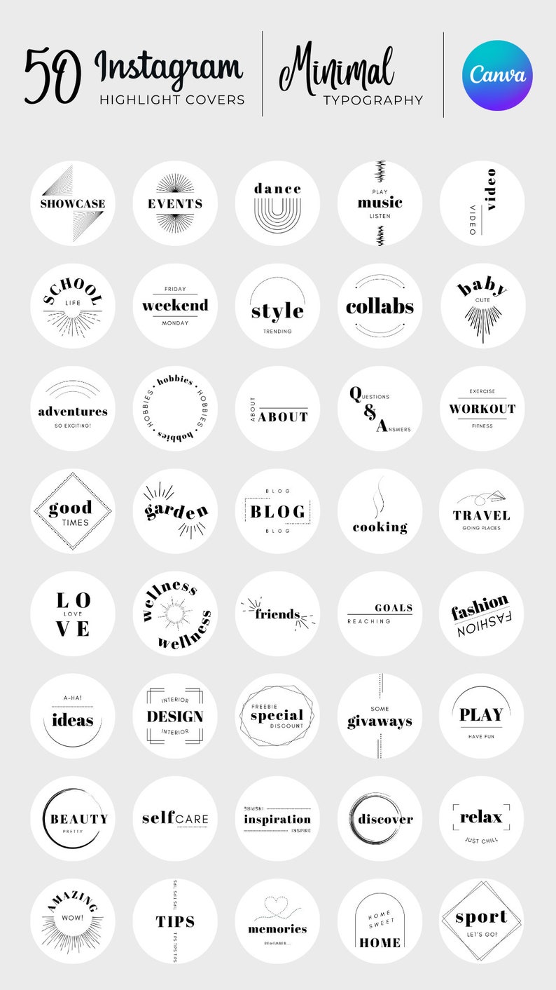 50 Instagram Highlight Covers Canva Template, Ig Highlight Covers ...