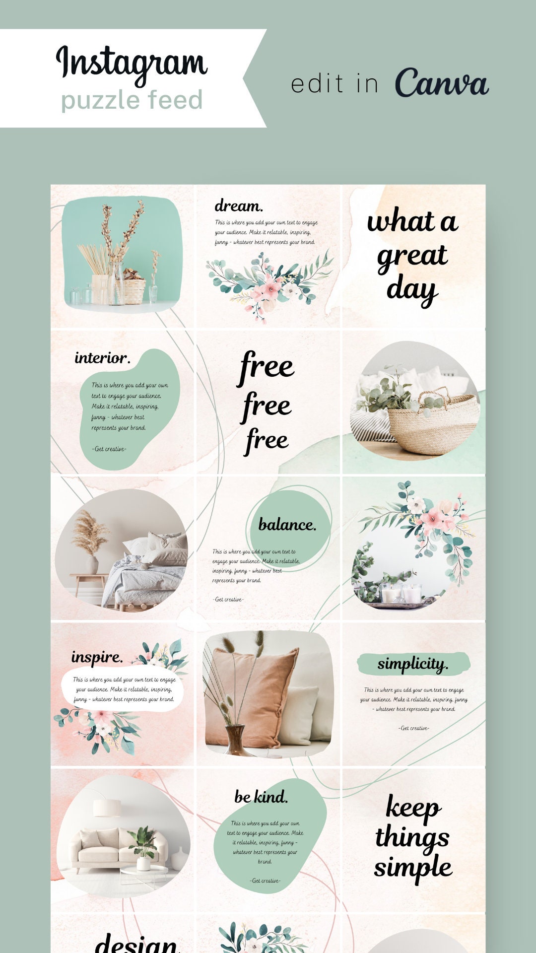 Canva Instagram Puzzle Feed Boho Instagram Puzzle Grid Ig - Etsy
