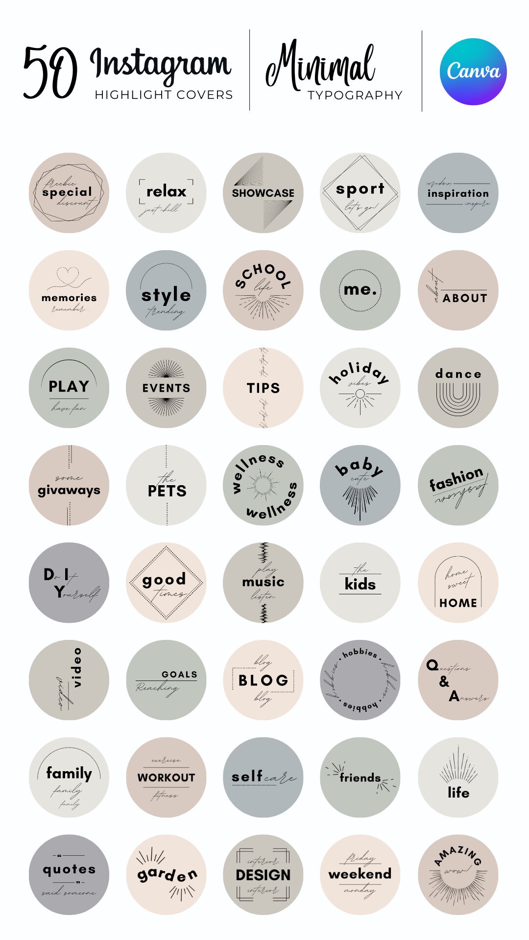 50 Instagram Highlight Covers Canva Template, Ig Highlight Covers ...