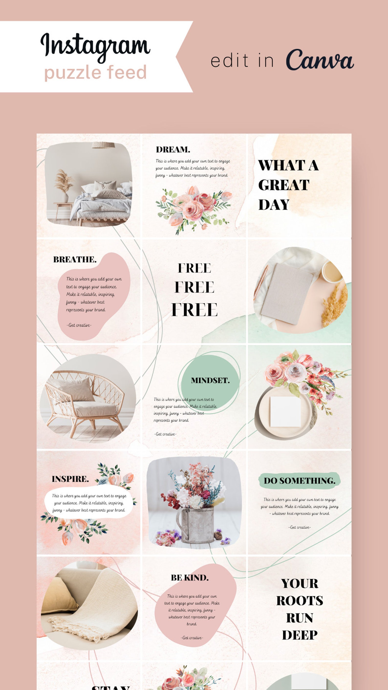Canva Instagram Puzzle Feed Boho Instagram Puzzle Grid Ig - Etsy