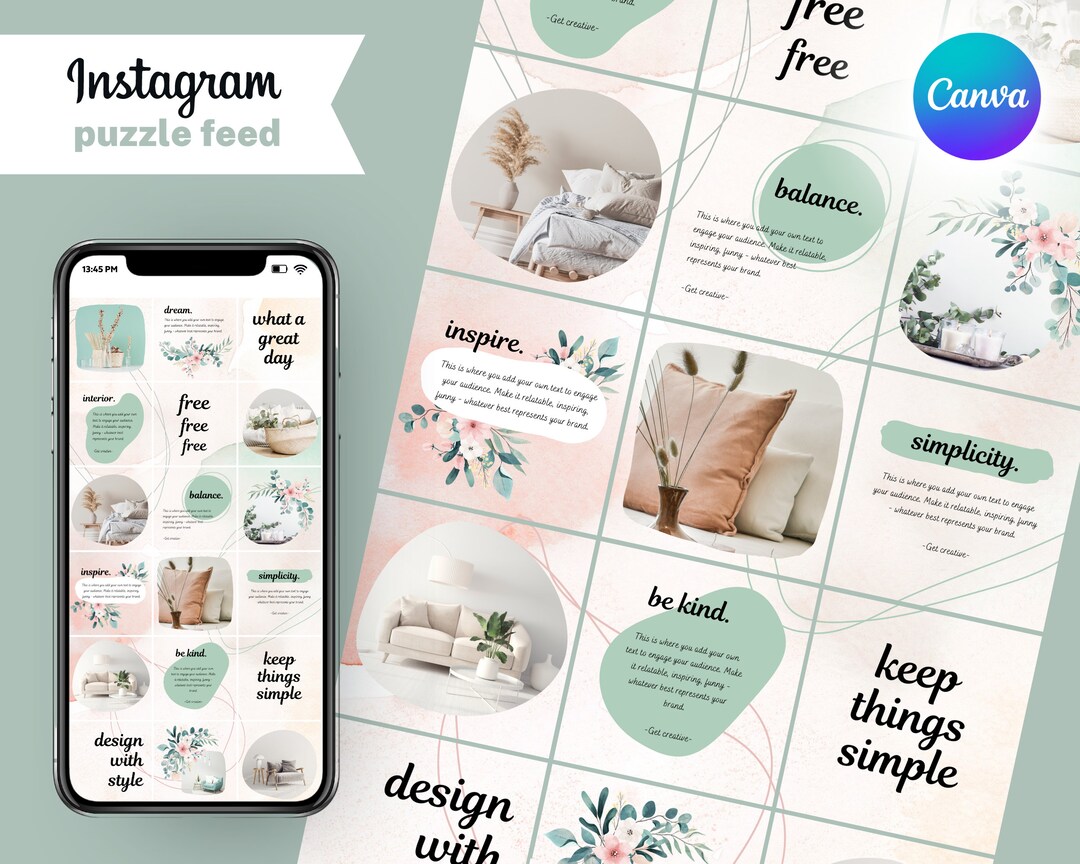 Canva Instagram Puzzle Feed, Boho Instagram Puzzle Grid, Ig Puzzle Feed ...