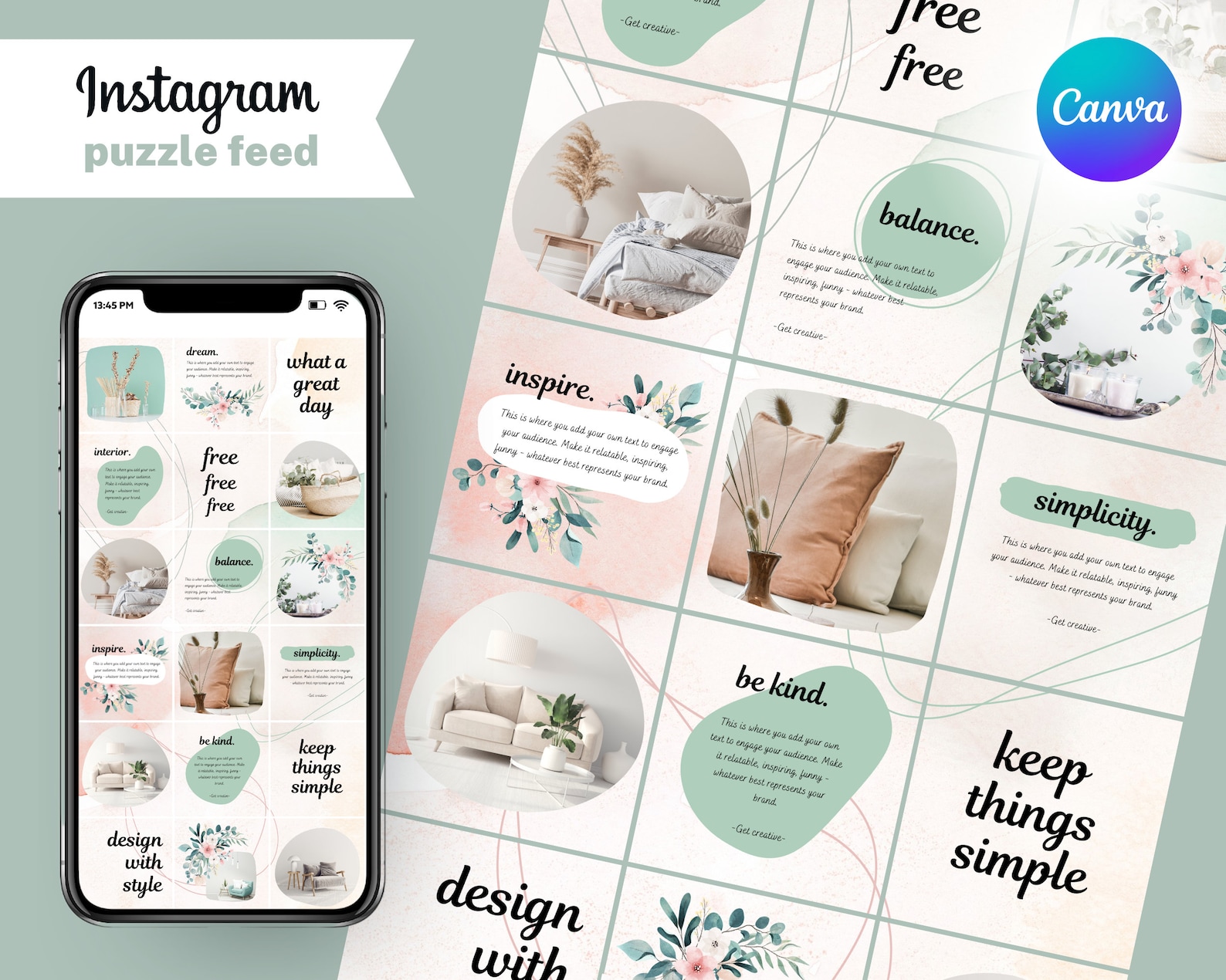 Canva Instagram Puzzle Feed Boho Instagram Puzzle Grid Ig - Etsy