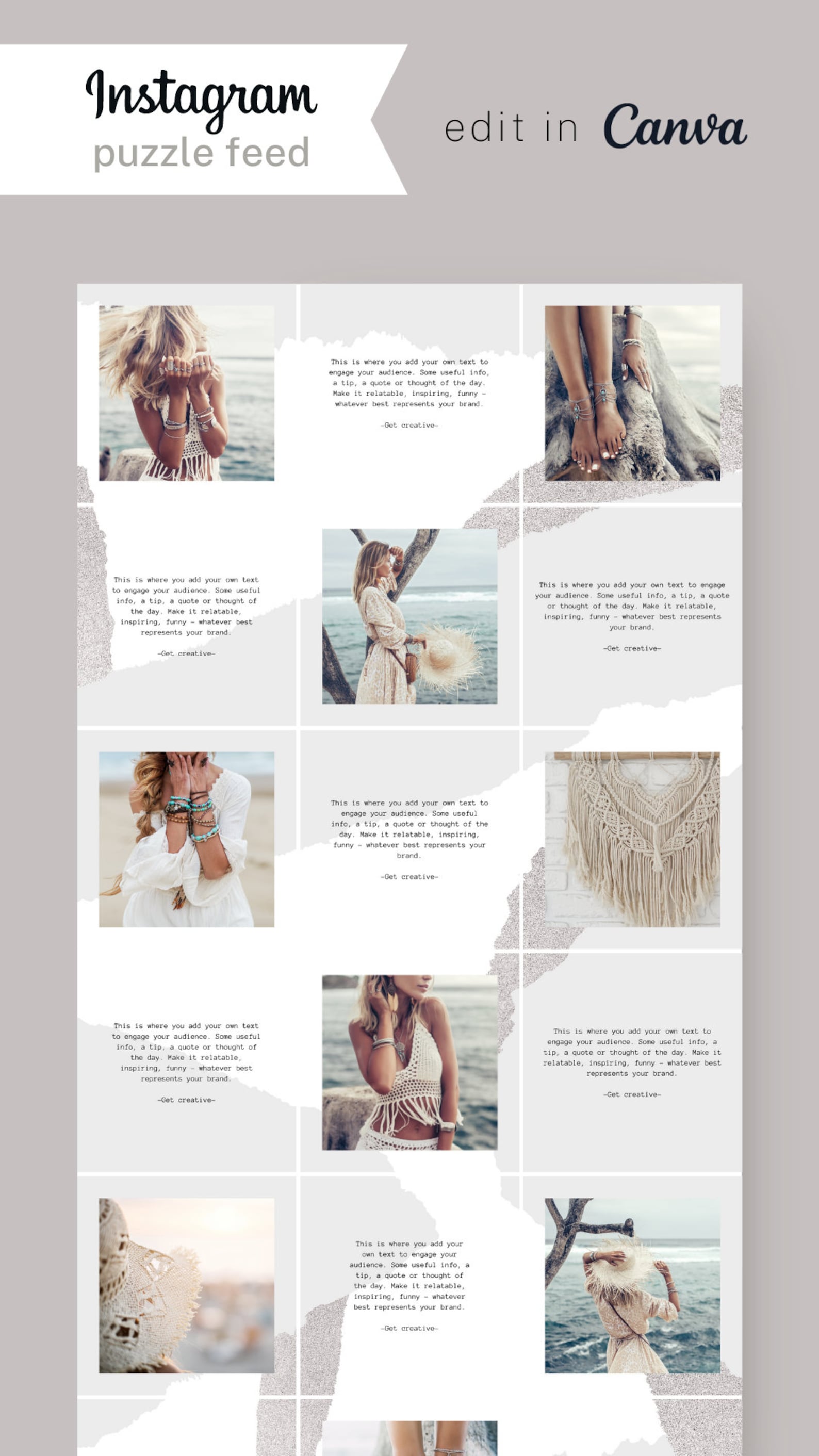Canva Instagram Puzzle Feed Boho Instagram Puzzle Grid Ig - Etsy