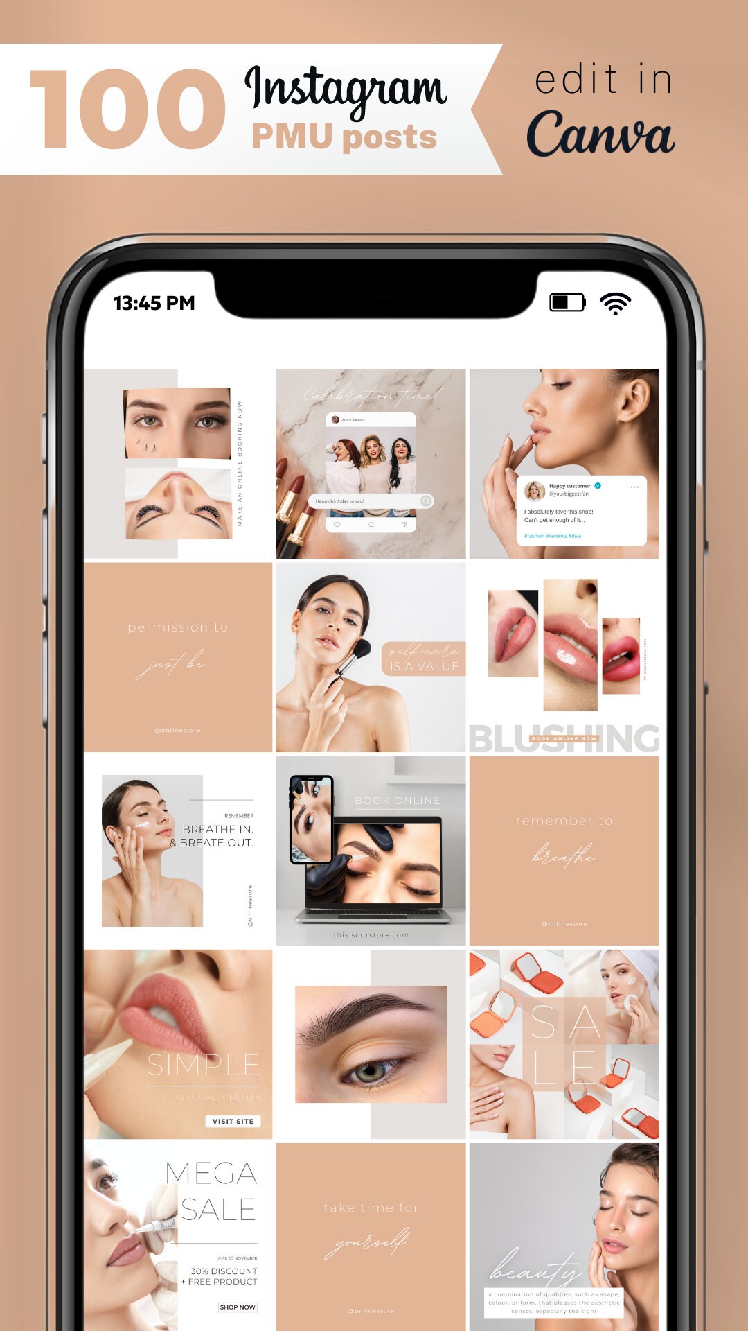 100 Permanent Makeup Instagram Post Templates | Aesthetic Instagram ...