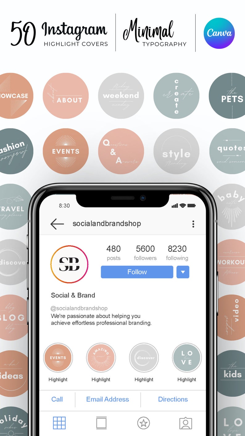 50 Instagram Highlight Covers Canva Template, Ig Highlight Covers ...