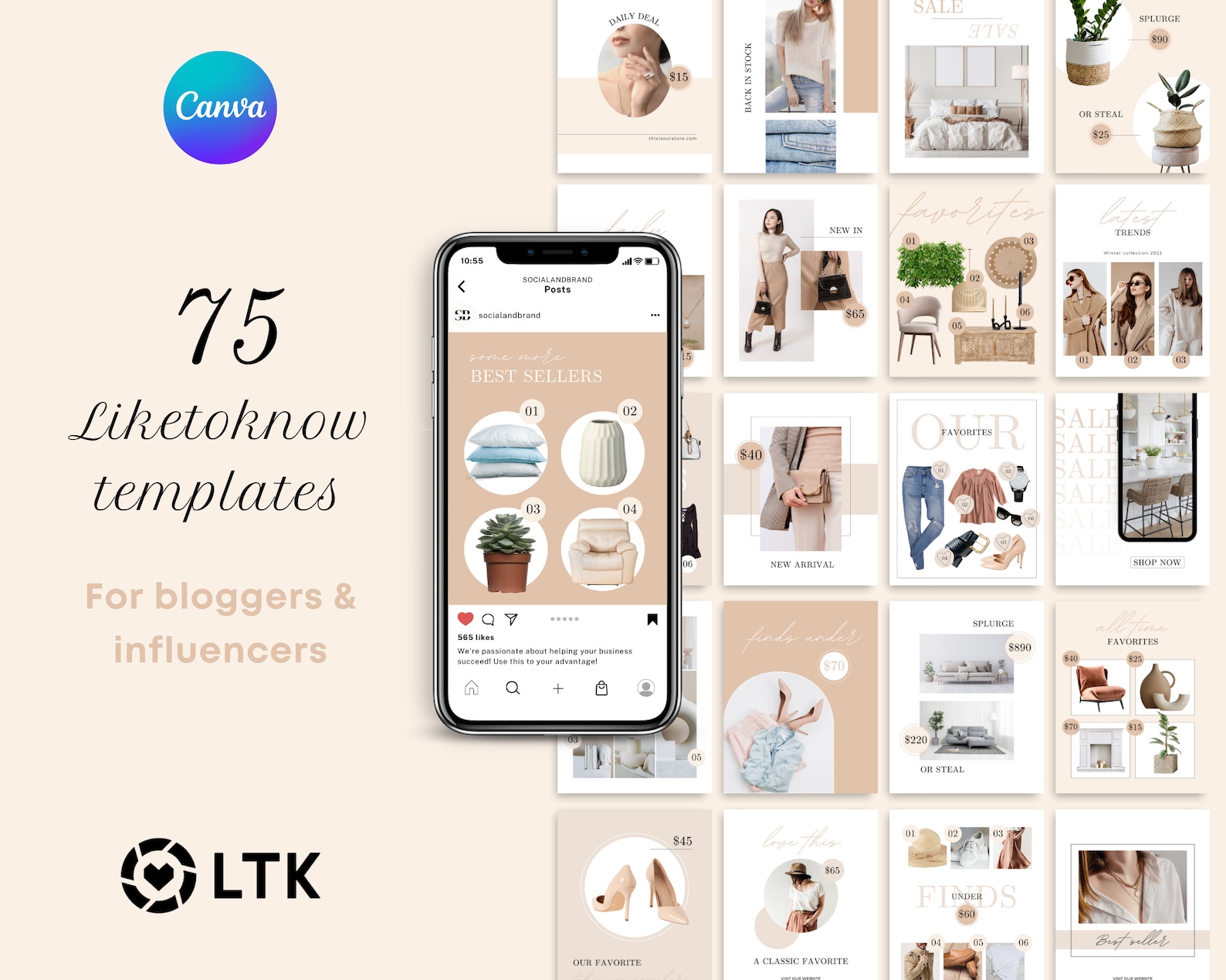 75 LTK Canva Neutral Templates | Liketoknowit Collage | Warm LTK Posts ...