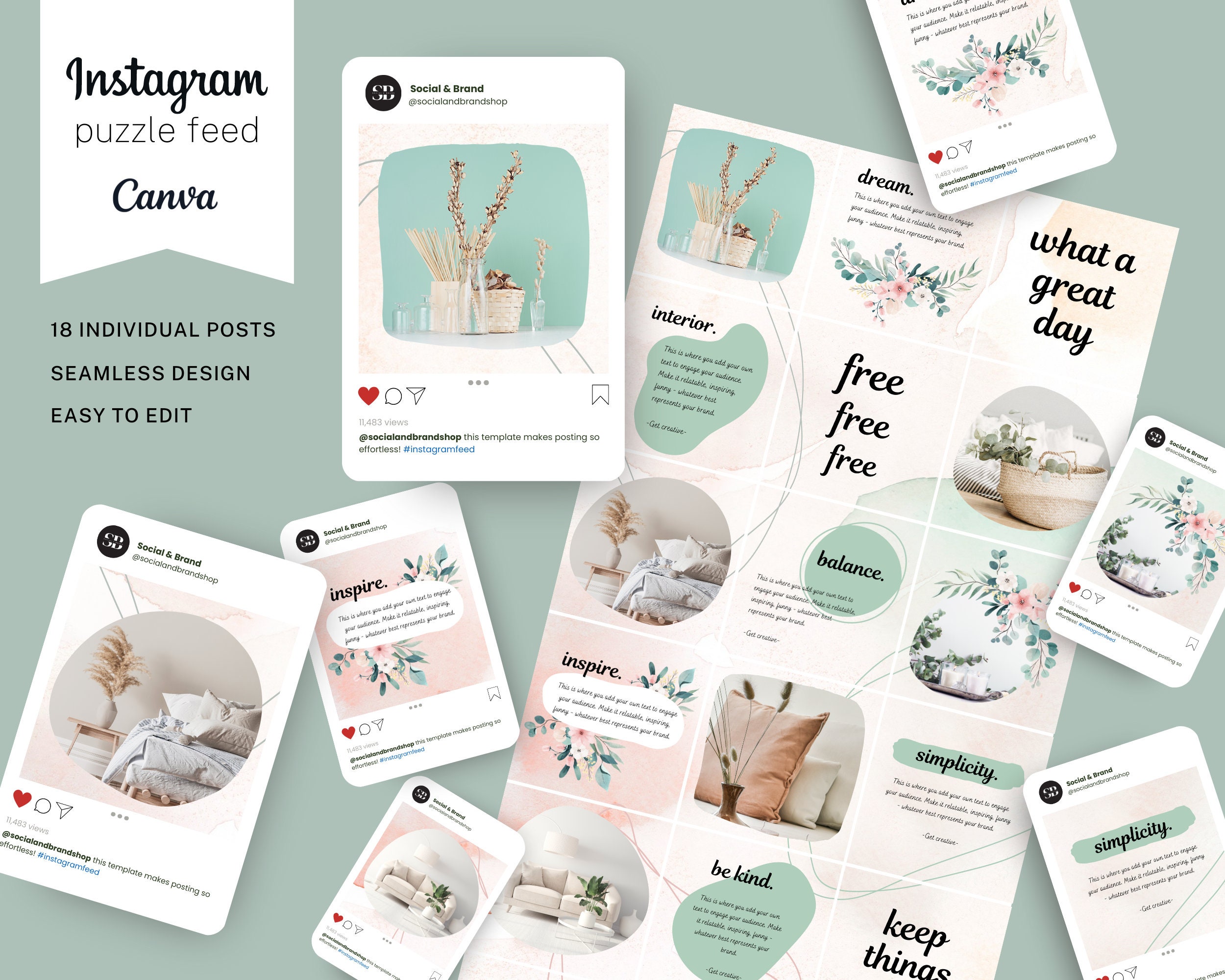 Canva Instagram Puzzle Feed Boho Instagram Puzzle Grid Ig - Etsy