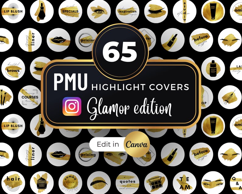 65 PMU Business Instagram Highlight Covers | Glamor | Canva Template ...
