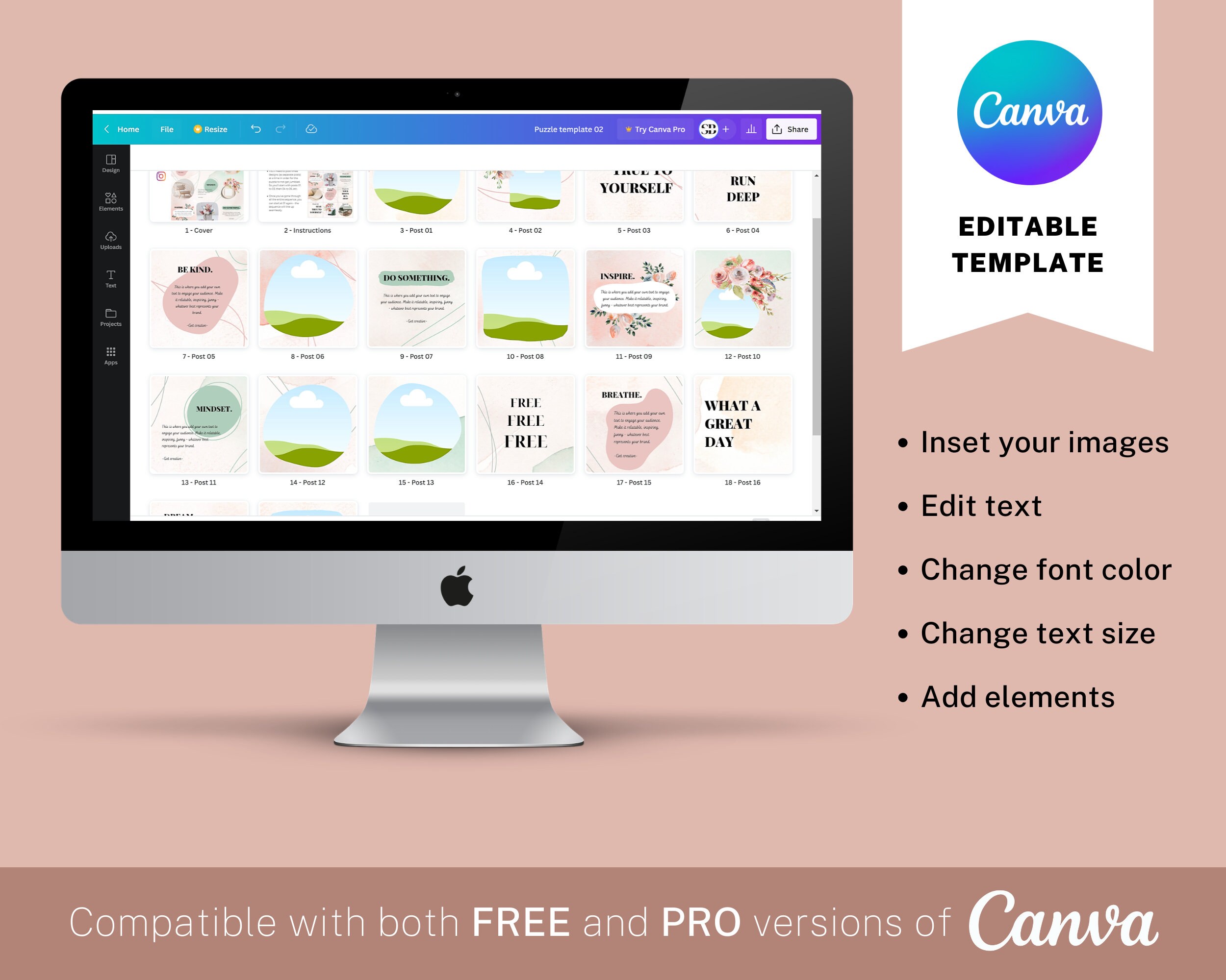 Canva Instagram Temp, Boho Instagram Puzzle Grid, Ig Puzzle Feed, Beige ...