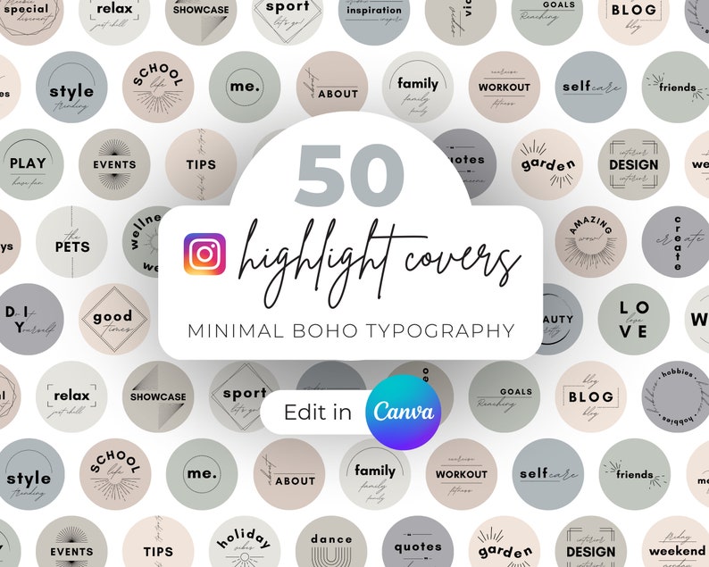 50 Instagram Highlight Covers Canva Template, Ig Highlight Covers ...