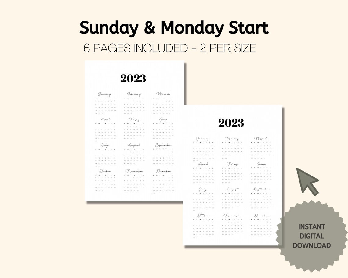 Minimalist 2023 Calendar Printable Calendar Calendar 2023 - Etsy