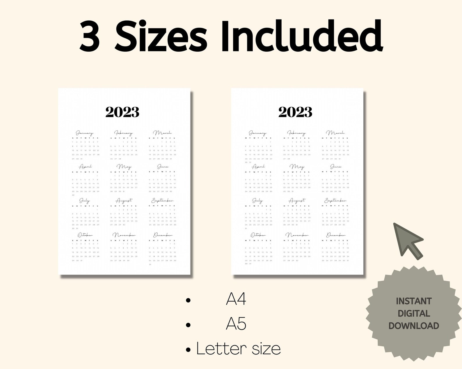 Minimalist 2023 Calendar Printable Calendar Calendar 2023 - Etsy