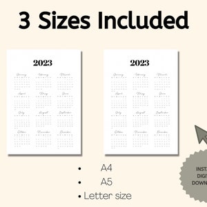 Minimalist 2023 Calendar Printable Calendar Calendar 2023 - Etsy
