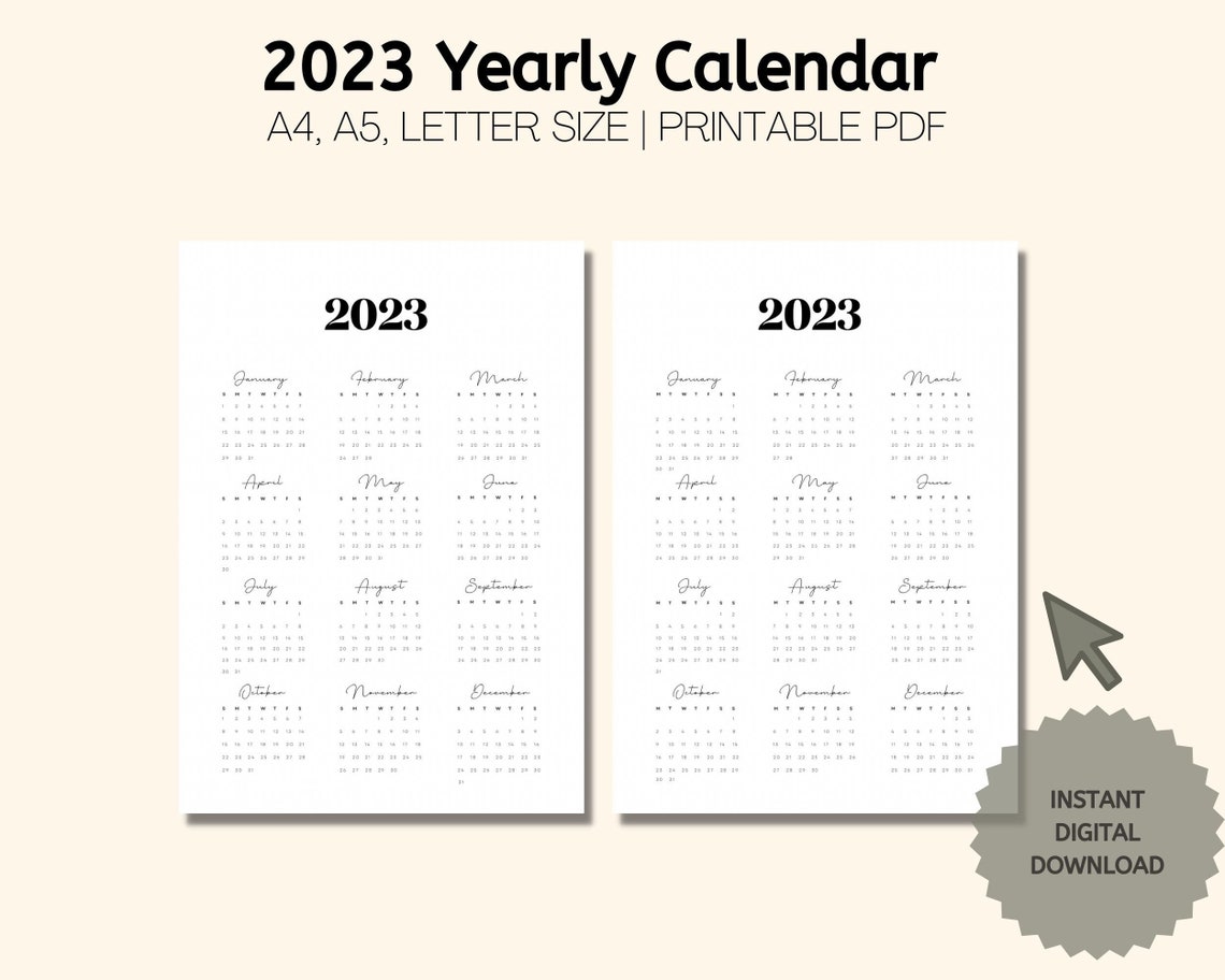 Minimalist 2023 Calendar Printable Calendar Calendar 2023 - Etsy
