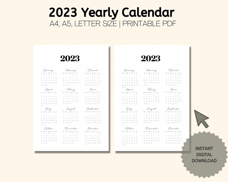 Minimalist 2023 Calendar Printable Calendar Calendar 2023 - Etsy
