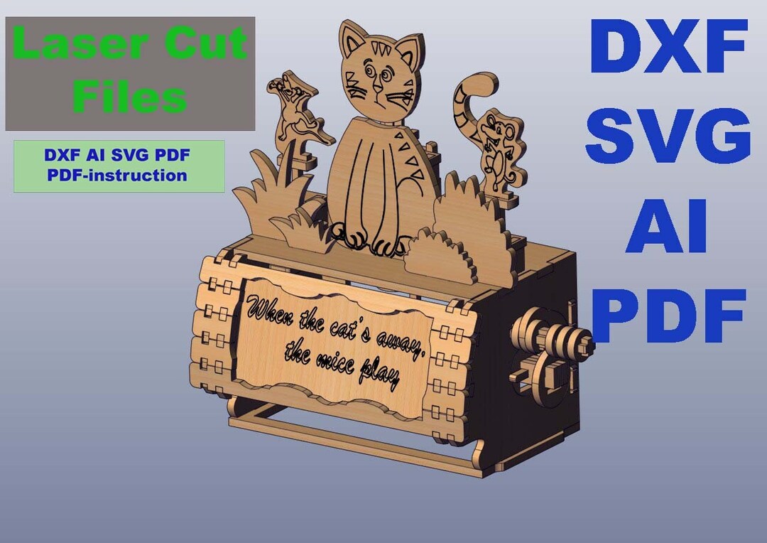 New! Automata Kit, Toy, Digital Svg Laser Cut File, Cat and Mice, Photo ...