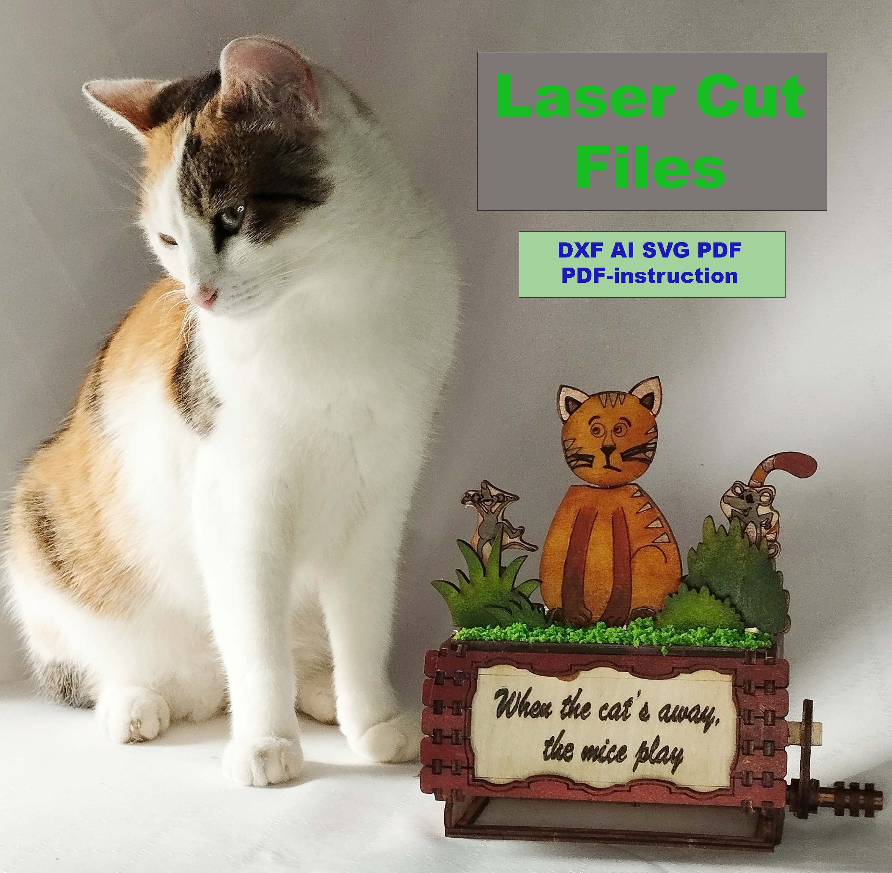 New! Automata Kit, Toy, Digital Svg Laser Cut File, Cat and Mice, Photo ...