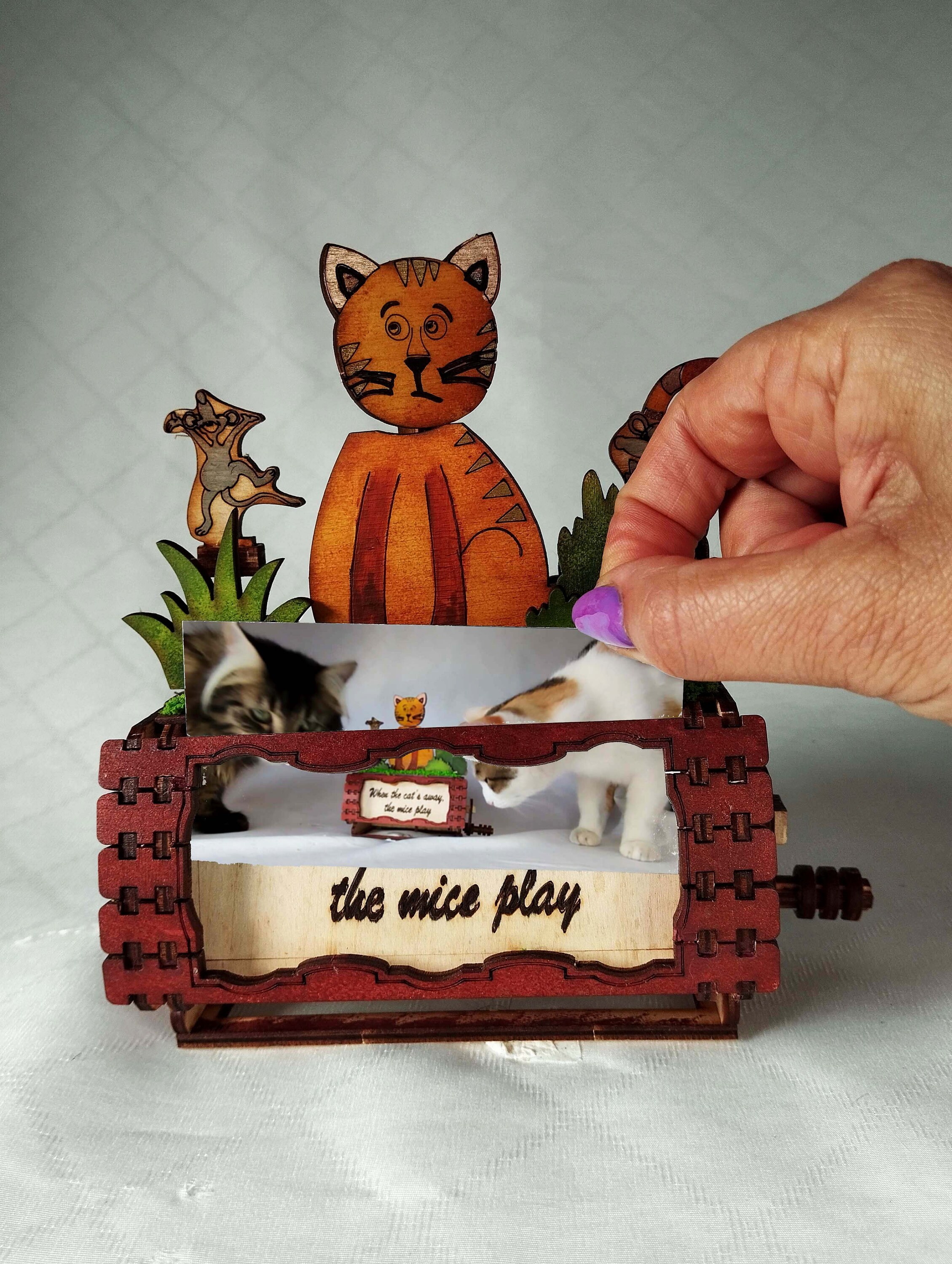 New! Automata Kit, Toy, Digital Svg Laser Cut File, Cat and Mice, Photo ...