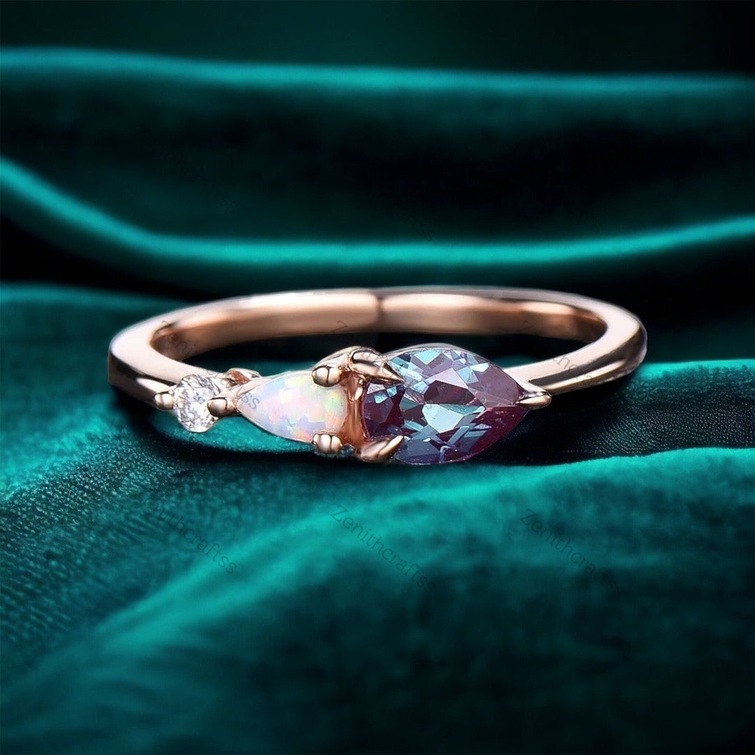 Vintage Alexandrite Opal Engagement Ring, Pear Cut Gems, Art Deco ...