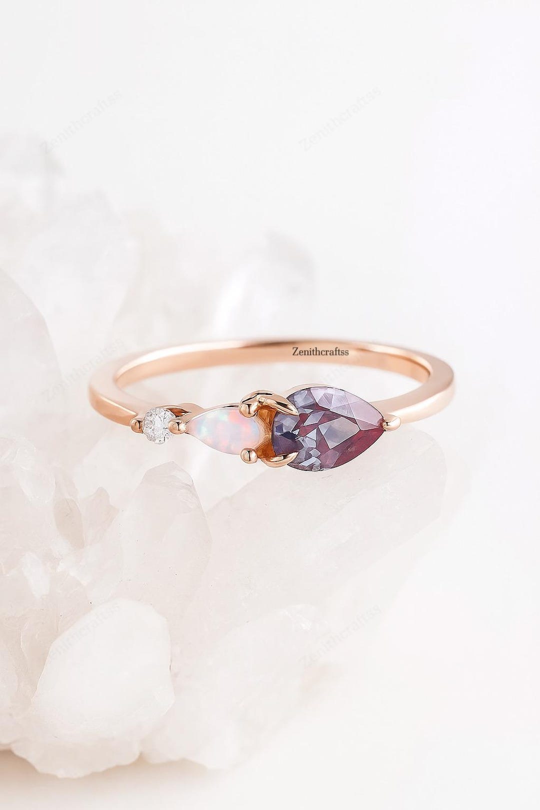 Vintage Alexandrite Opal Engagement Ring, Pear Cut Gems, Art Deco ...