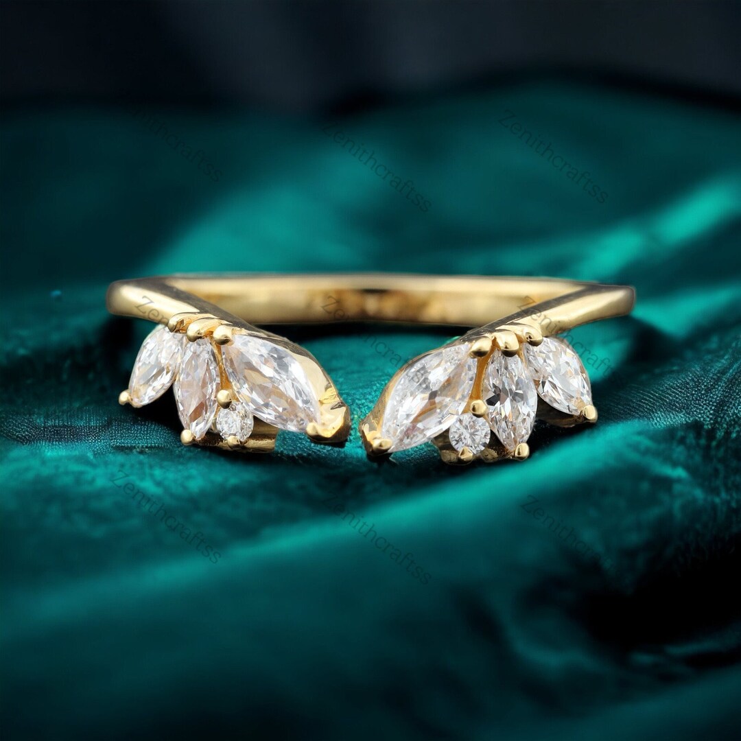 Leaf Design Moissanite Open Gap Wedding Band Women Curved Stacking Ring ...