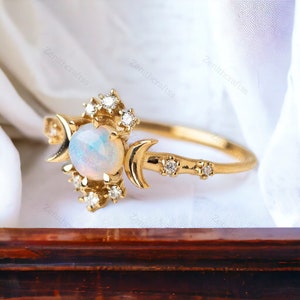 Natural Inspired Fire Opal Engagement Ring Moon Design Yellow Gold ...