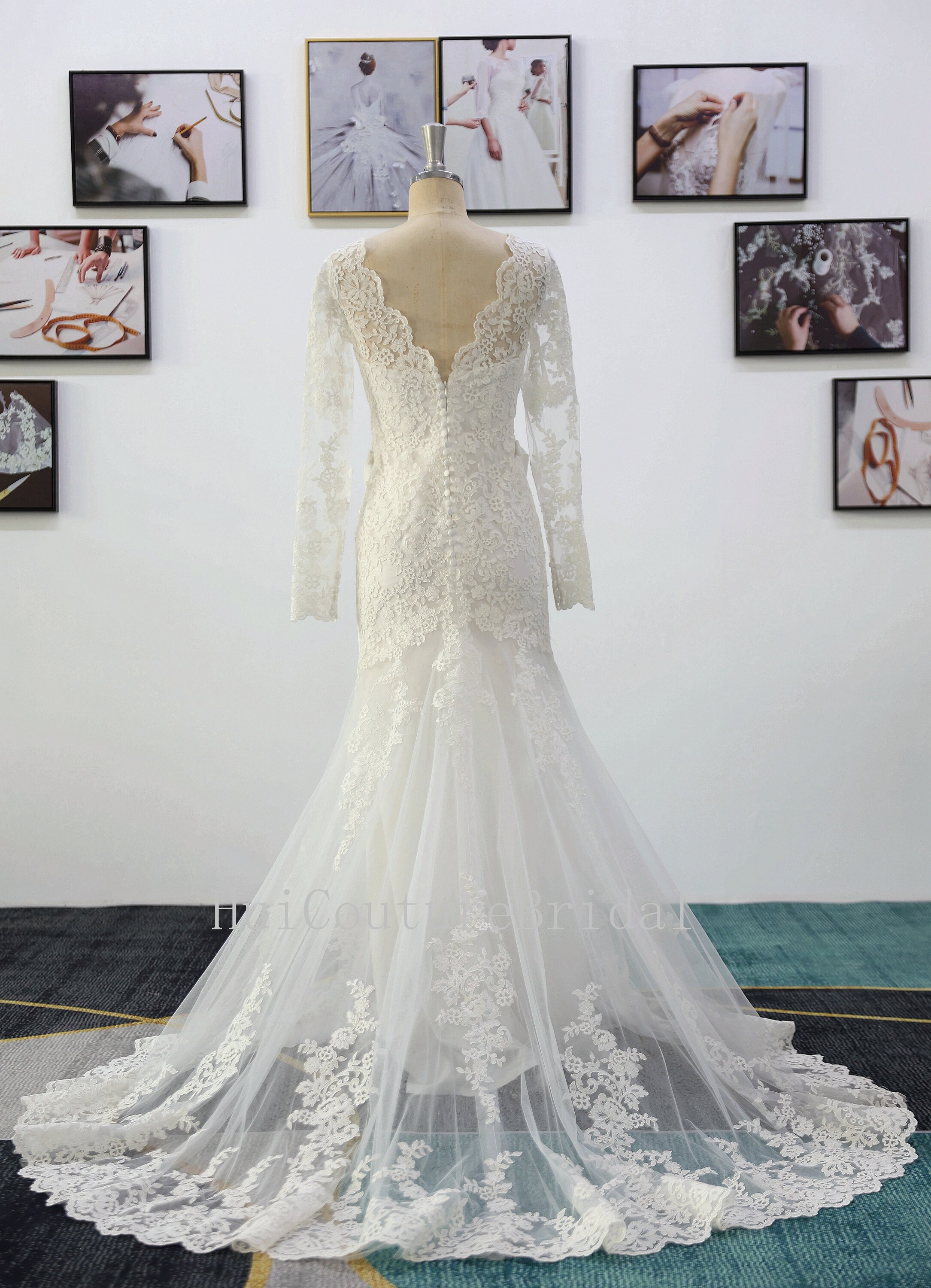 Lace Long Sleeved Wedding Dress Dreamy Sweetheart Neckline Mermaid