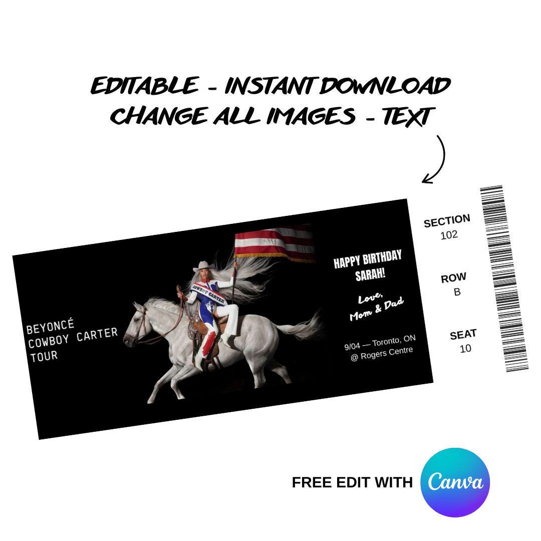 Beyonce Personalized Cowboy Carter Tour Concert Ticket INSTANT DIGITAL ...