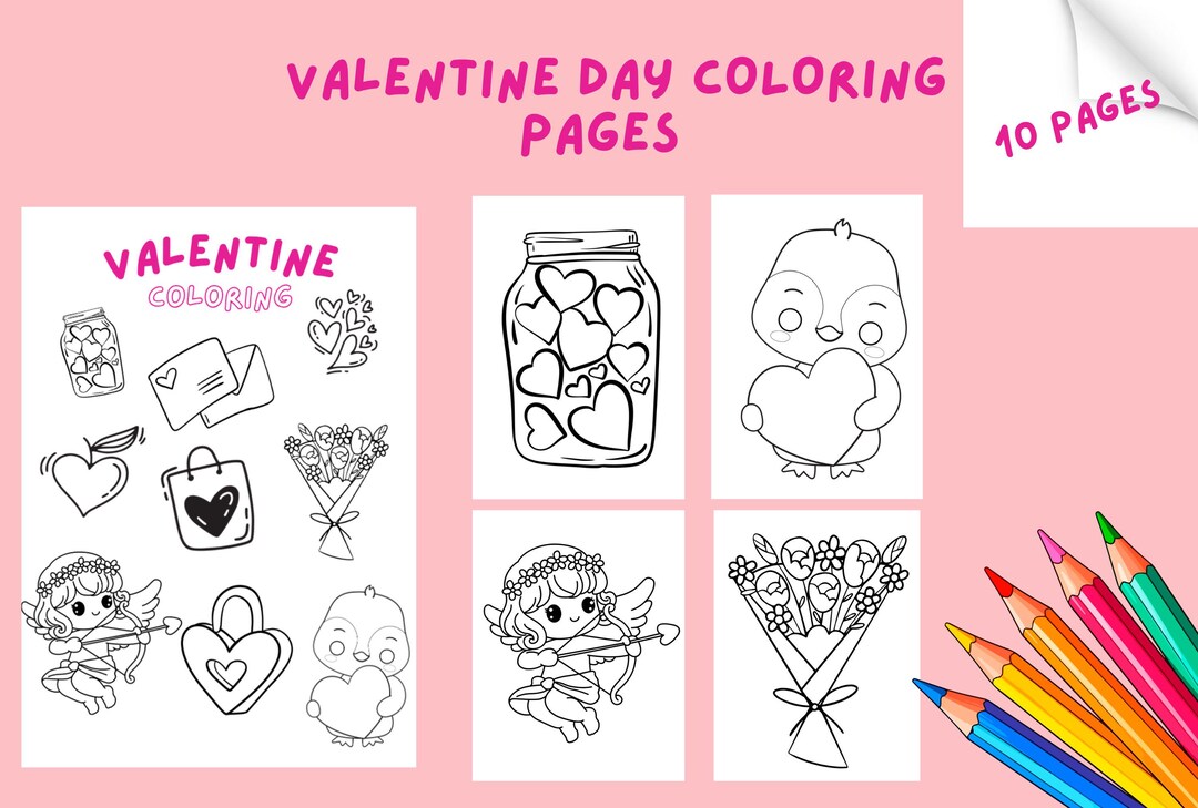 Valentine's Day Coloring Pages, 10 Pages Valentine Activity for Kids ...