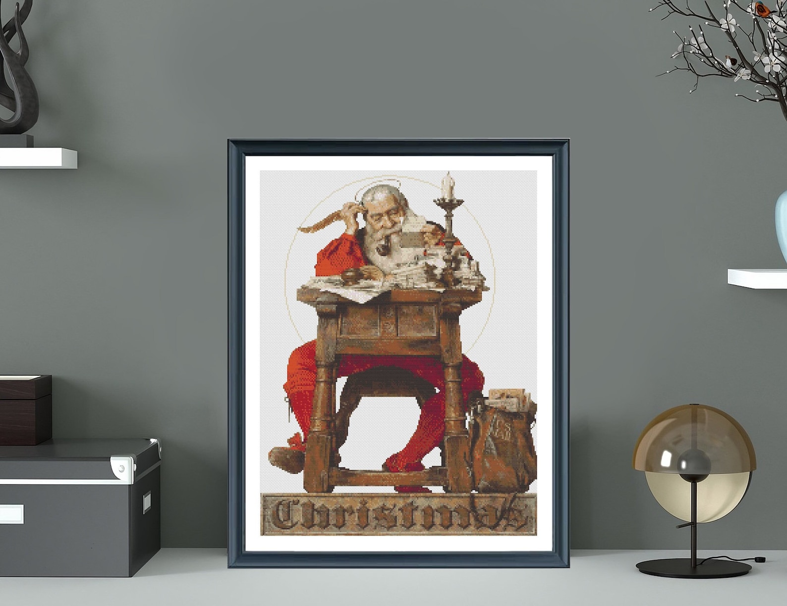 Christmas Santa Reading Mail - Counted Cross Stitch Classic Painting ...