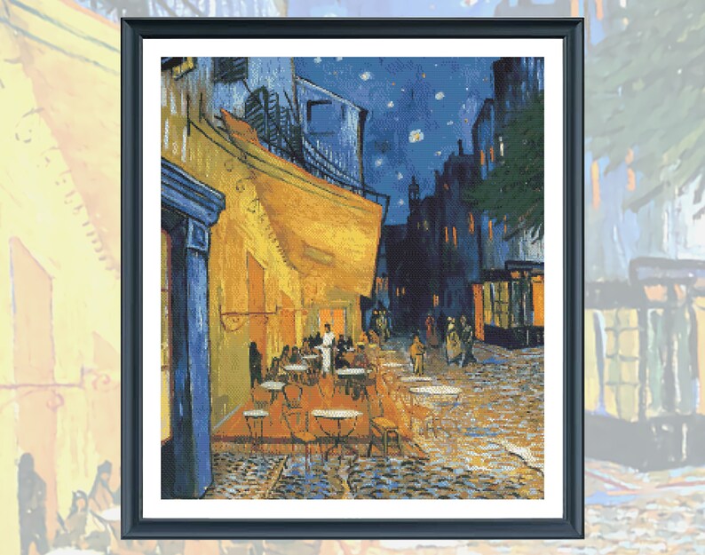 Cafe Terrace at Night Counted Cross Stitch Classic Painting Pattern ...