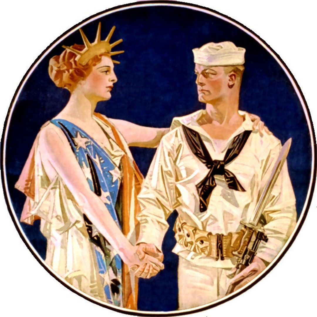 Lady Liberty With Navy Seaman Poster Counted Cross Stitch Classic ...