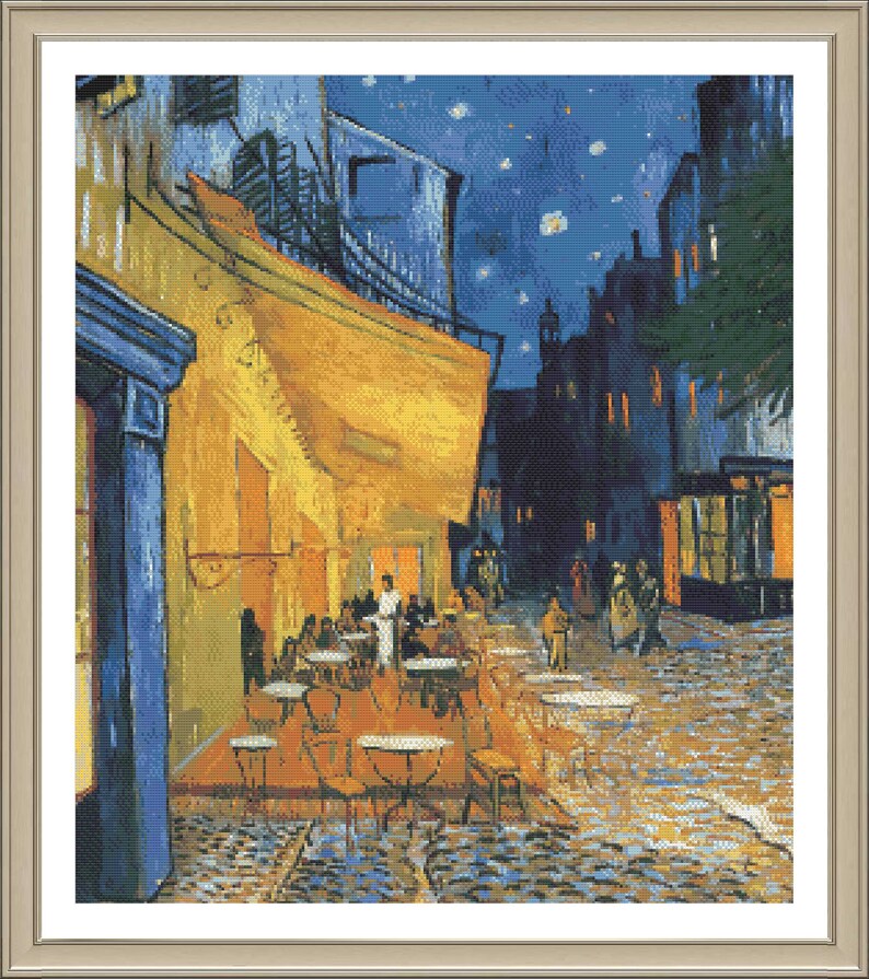 Cafe Terrace at Night Counted Cross Stitch Classic Painting Pattern ...