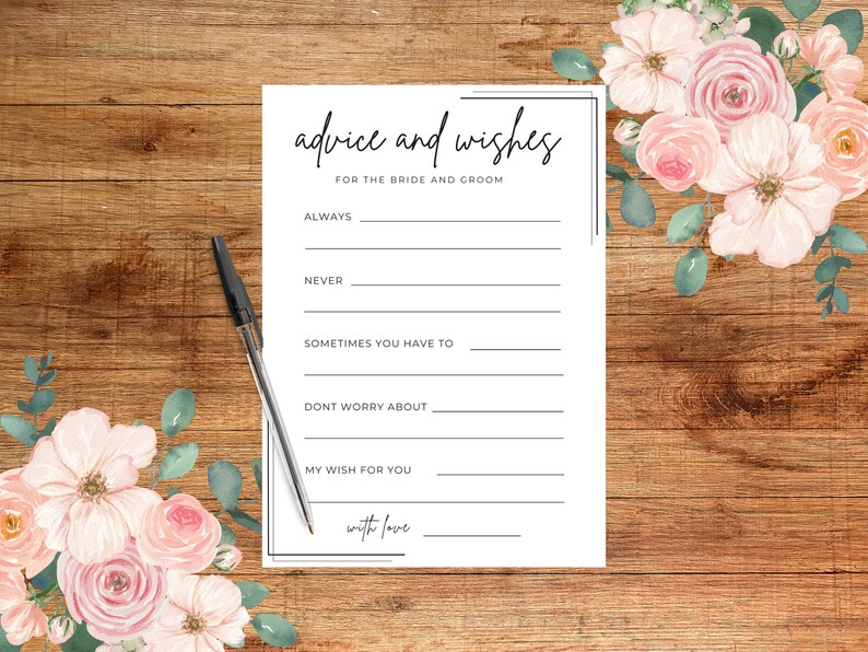 Advice and Wishes for the Bride | Fun Bridal Shower Game | Printable ...