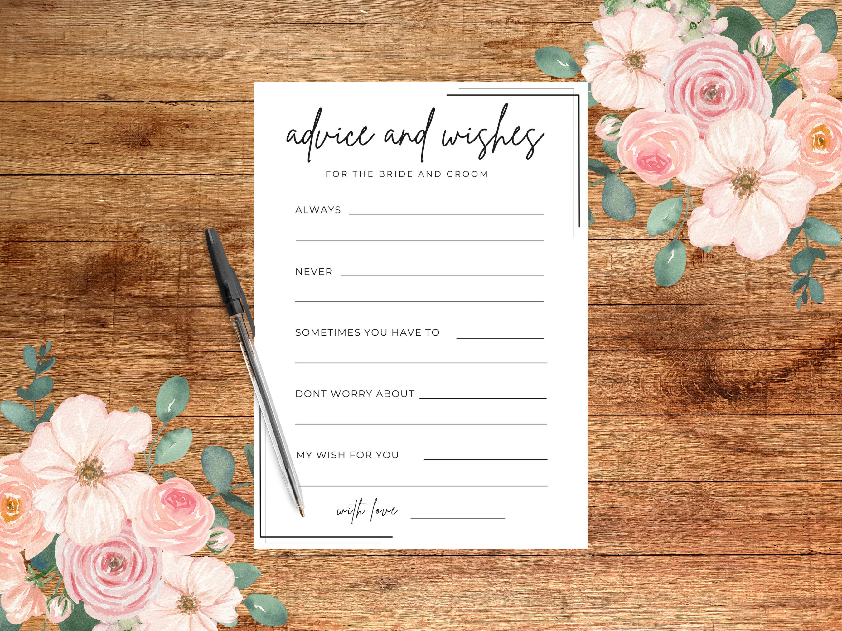 Advice and Wishes for the Bride | Fun Bridal Shower Game | Printable ...