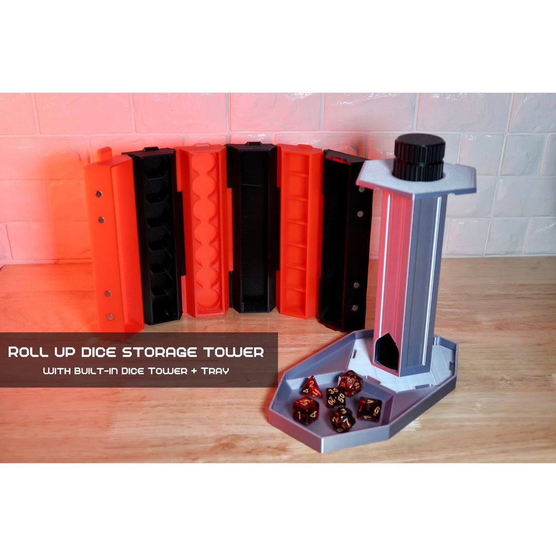Roll-up Dice Storage With Tower and Tray | Stores Over 42 Dice for ...