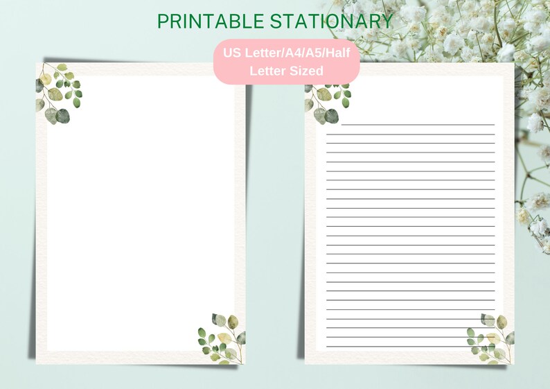 Botanical Letter Writing Paper Printable, Digital Download, Printable ...