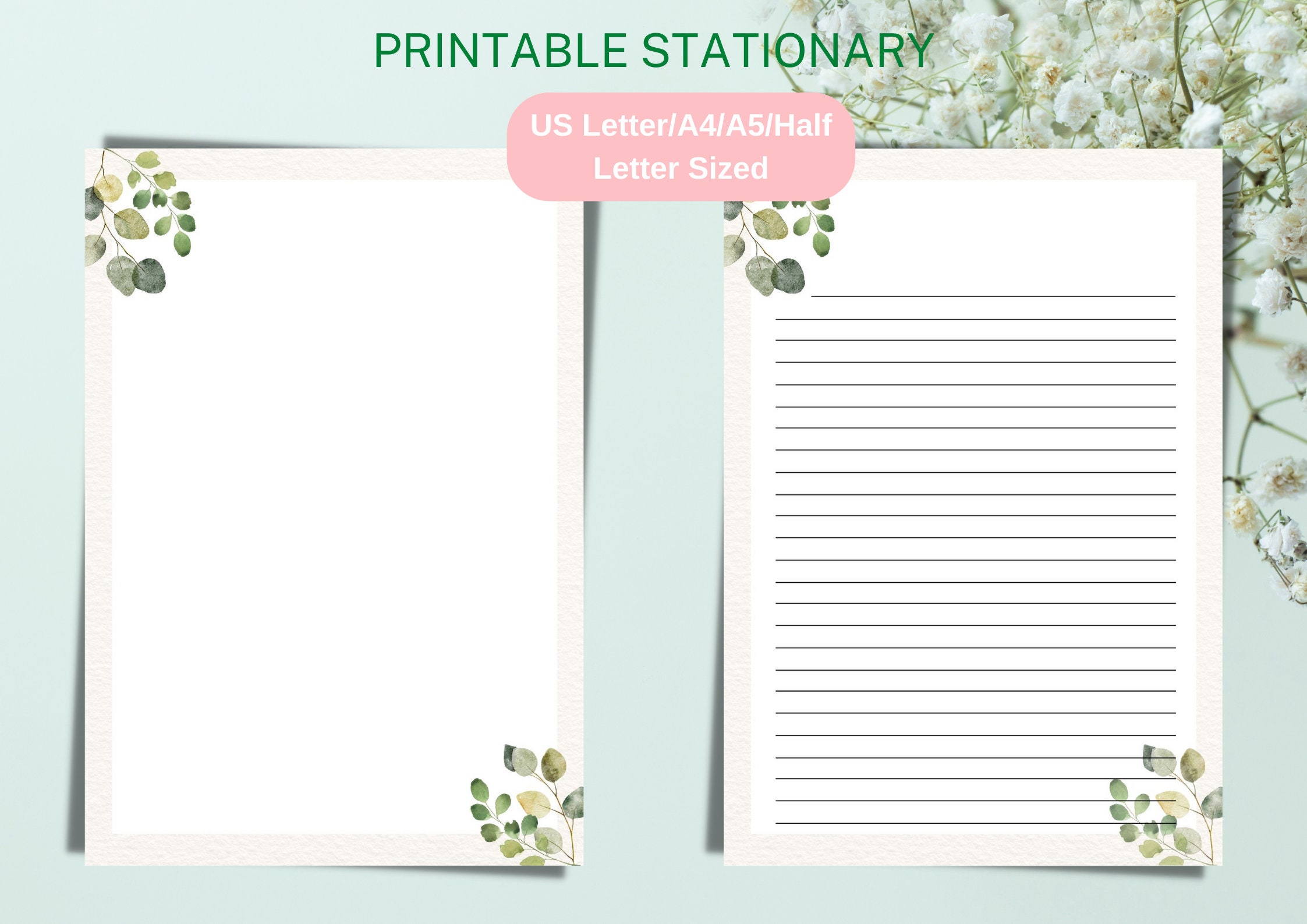 Botanical Letter Writing Paper Printable, Digital Download, Printable ...
