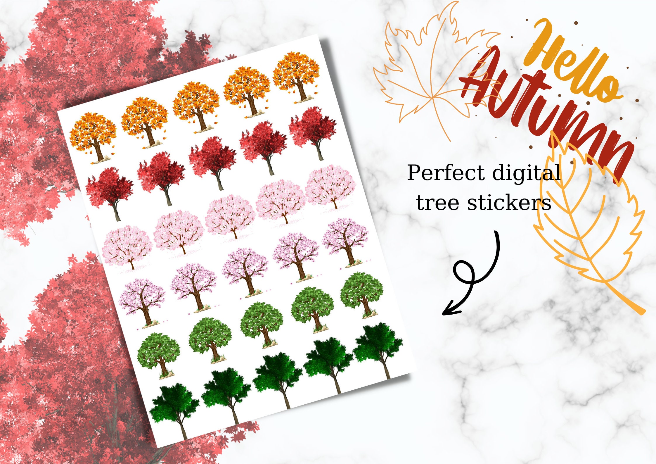 Autumn Leaves Sticker, Fall Leaves, Watercolor Leaves, Tree, Cute ...