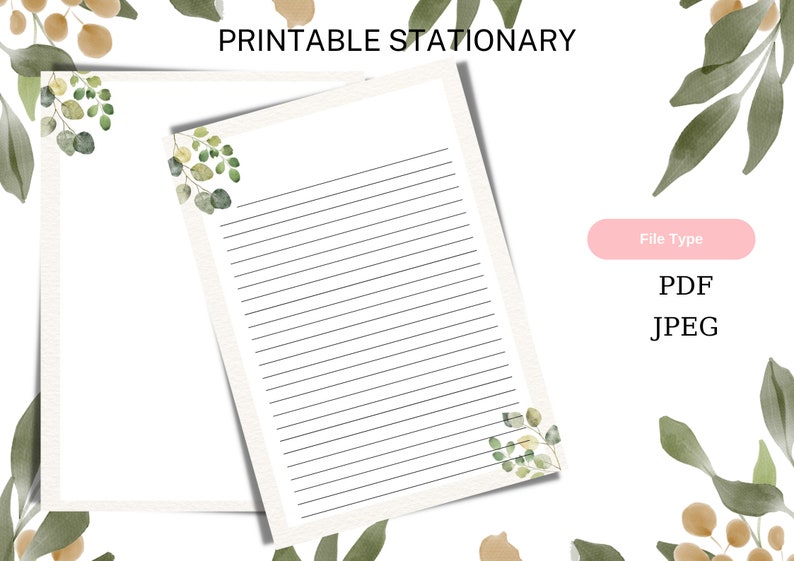 Botanical Letter Writing Paper Printable, Digital Download, Printable ...