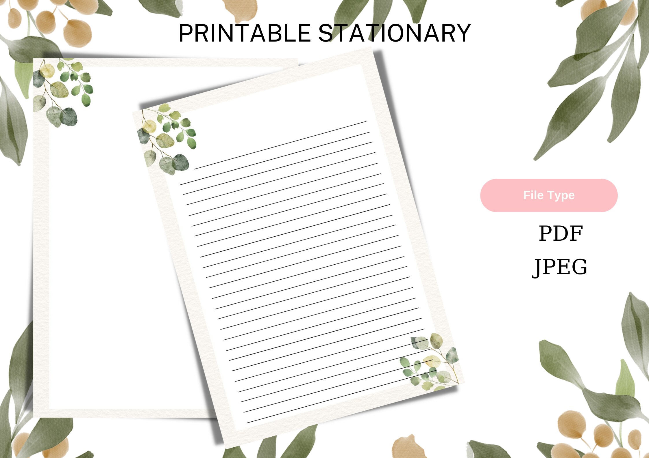 Botanical Letter Writing Paper Printable, Digital Download, Printable ...